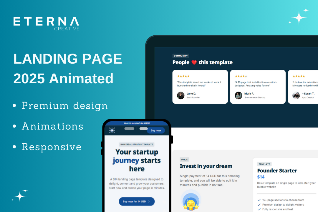 Animated Landing Page 2025 Template | Bubble